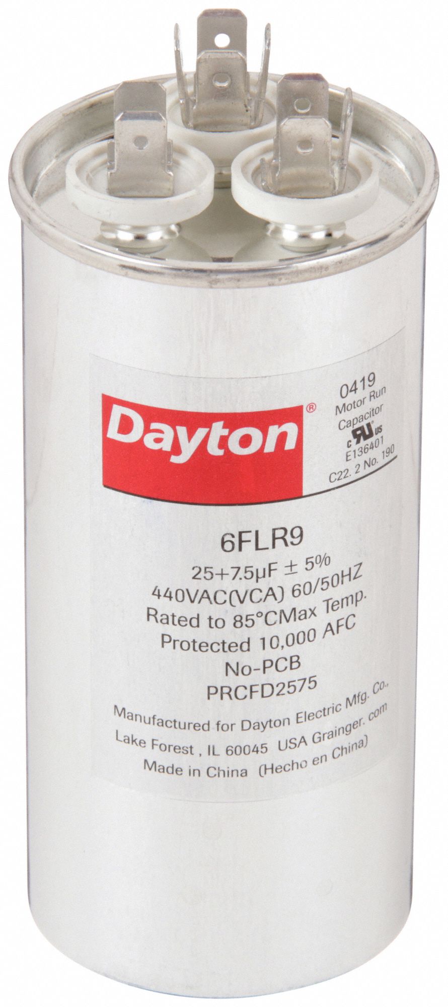 DAYTON, Round, 440V AC, Motor Dual Run Capacitor - 6FLR9|6FLR9 - Grainger