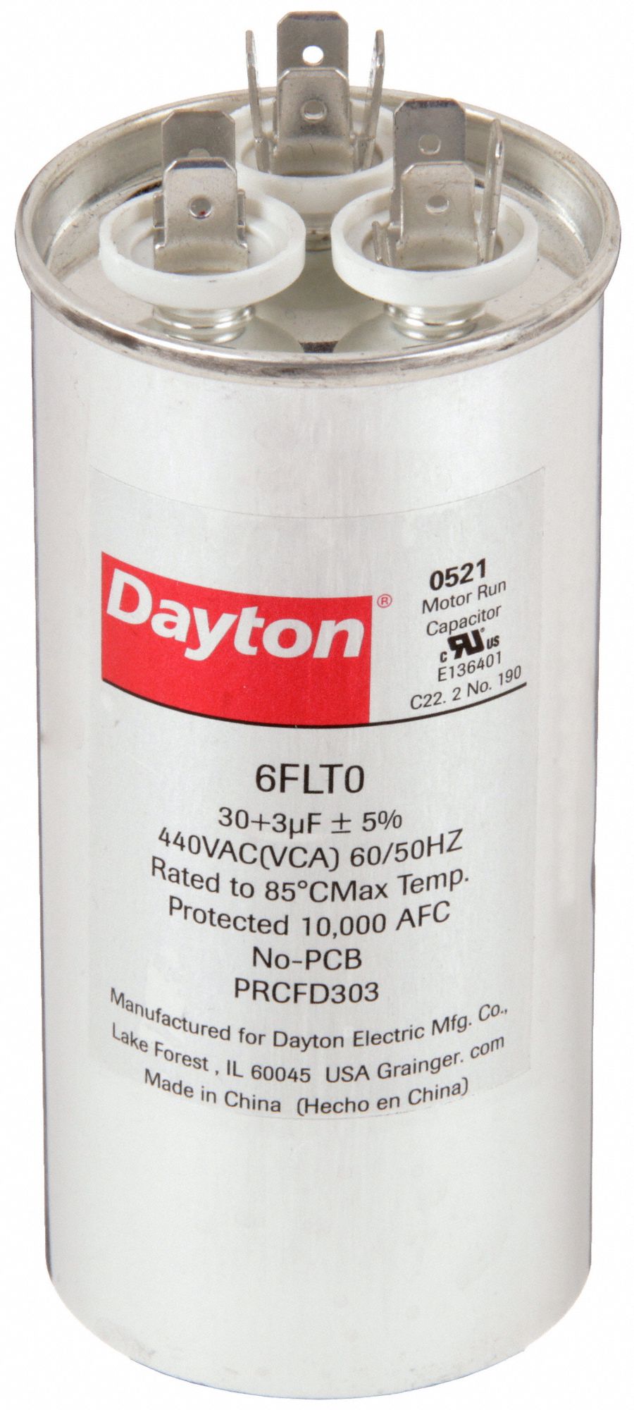 DAYTON, Round, 440V AC, Motor Dual Run Capacitor - 6FLT0|6FLT0 - Grainger