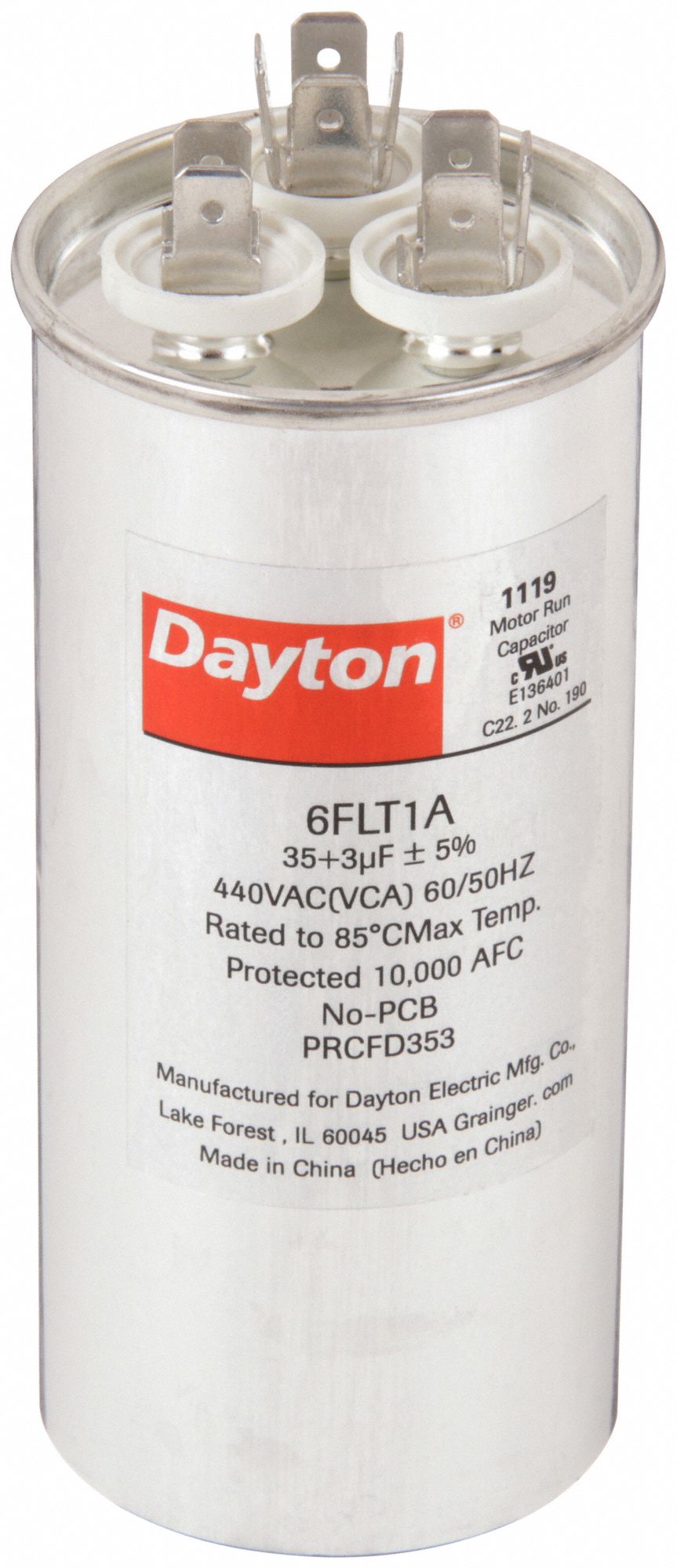 DAYTON, Round, 440V AC, Motor Dual Run Capacitor - 6FLT1|6FLT1 - Grainger