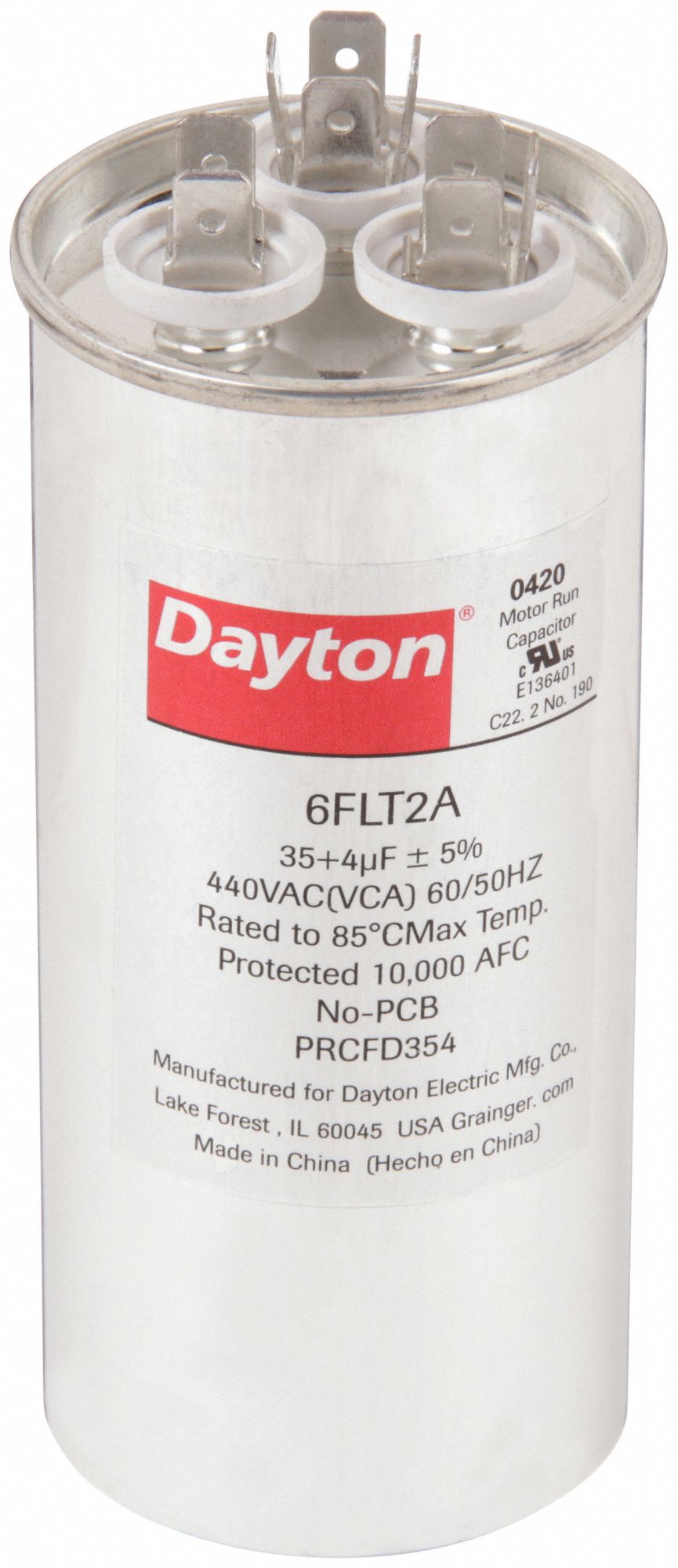 DAYTON, Round, 440V AC, Motor Dual Run Capacitor - 6FLT2|6FLT2 - Grainger