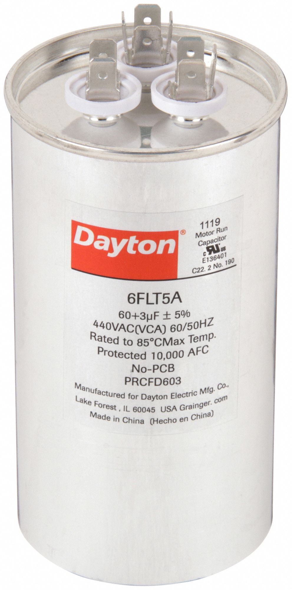DAYTON, Round, 440V AC, Motor Dual Run Capacitor - 6FLT5|6FLT5 - Grainger