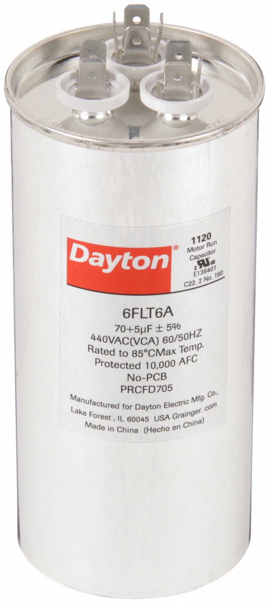 DAYTON, Round, 440V AC, Motor Dual Run Capacitor - 6FLT6|6FLT6 - Grainger