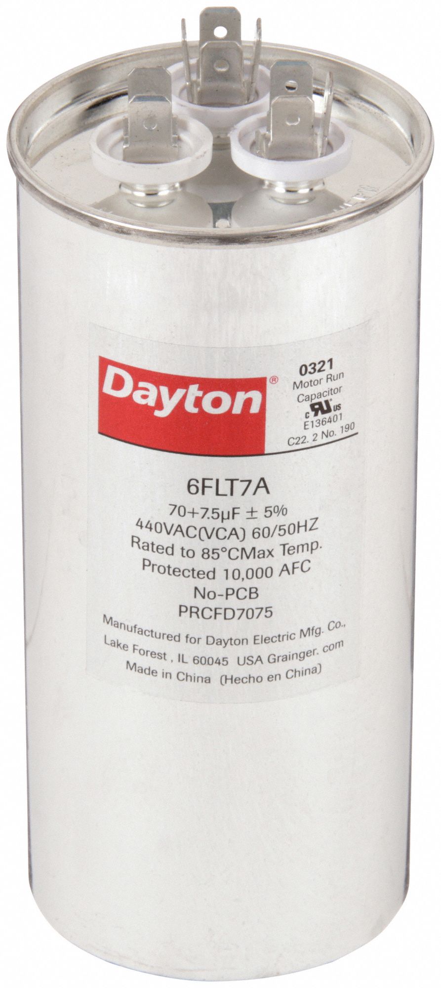 DAYTON, Round, 440V AC, Motor Dual Run Capacitor - 6FLT7|6FLT7 - Grainger