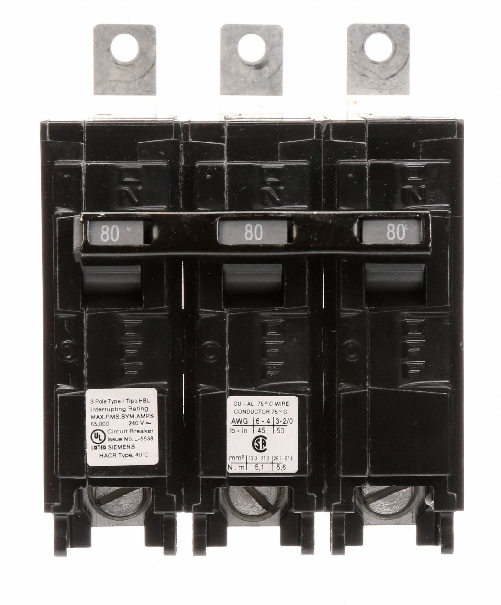 SIEMENS Miniature Circuit Breaker: 80 A Amps, 240V AC, Three Phase ...