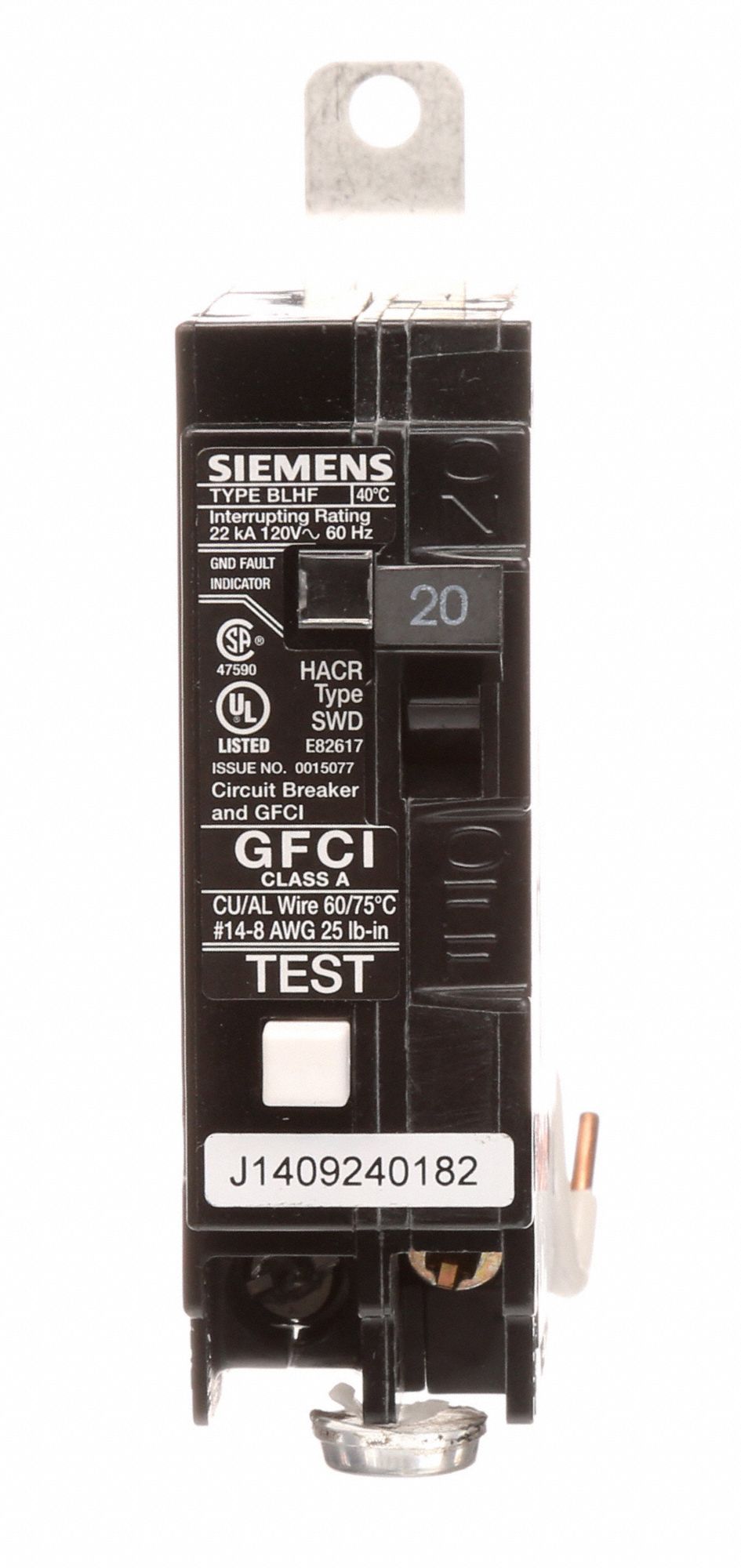 SIEMENS Miniature Circuit Breaker: 20 A Amps, 120V AC, Single Phase, 22kA at 120V AC - 6FMG2 ...