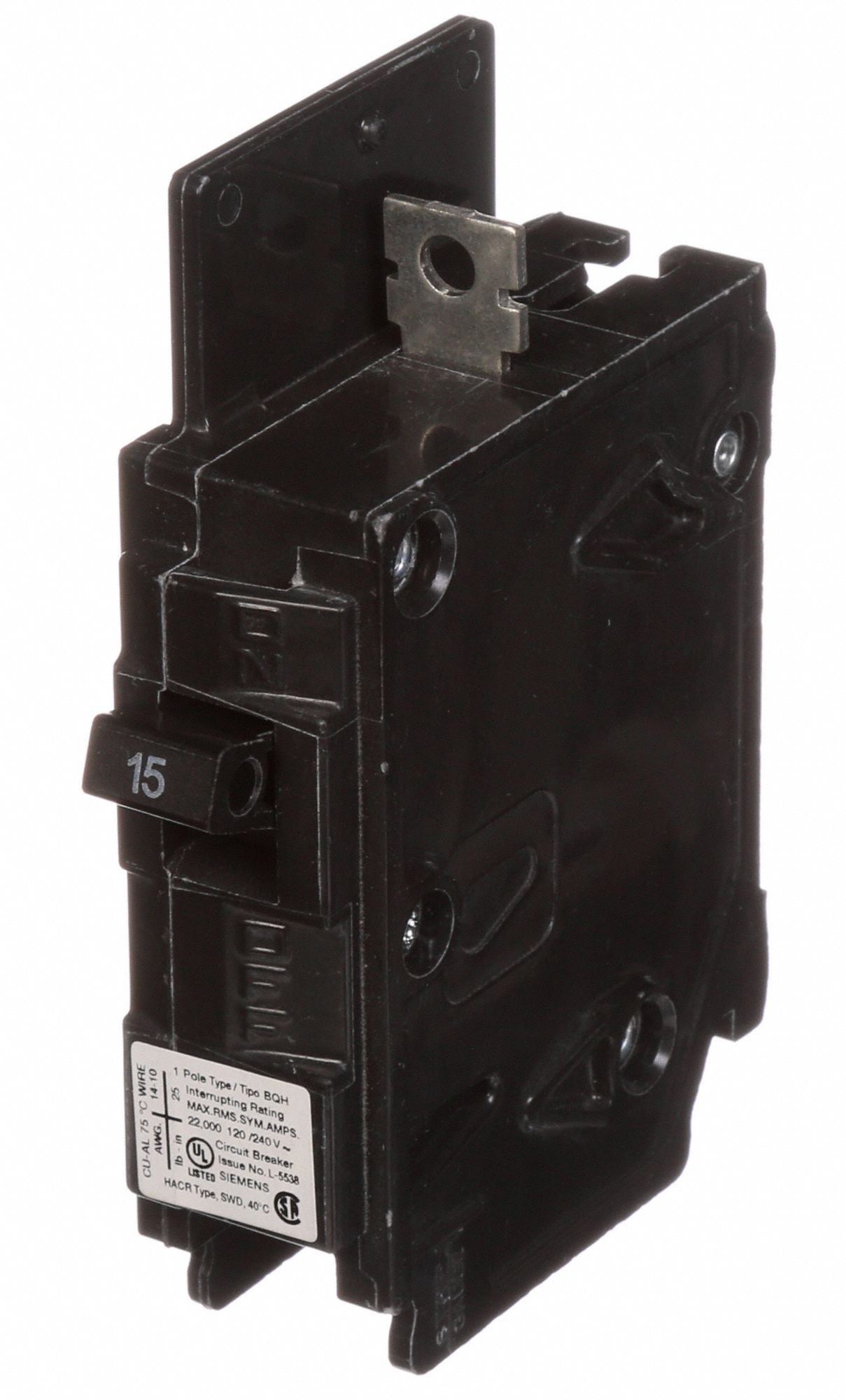 SIEMENS Miniature Circuit Breaker: 15 A Amps, 120V AC, Single Phase, 22kA at 120V AC - 6FMH4 ...