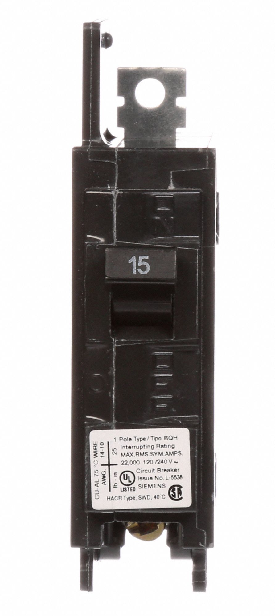 SIEMENS Miniature Circuit Breaker: 15 A Amps, 120V AC, Single Phase, 22kA at 120V AC - 6FMH4 ...