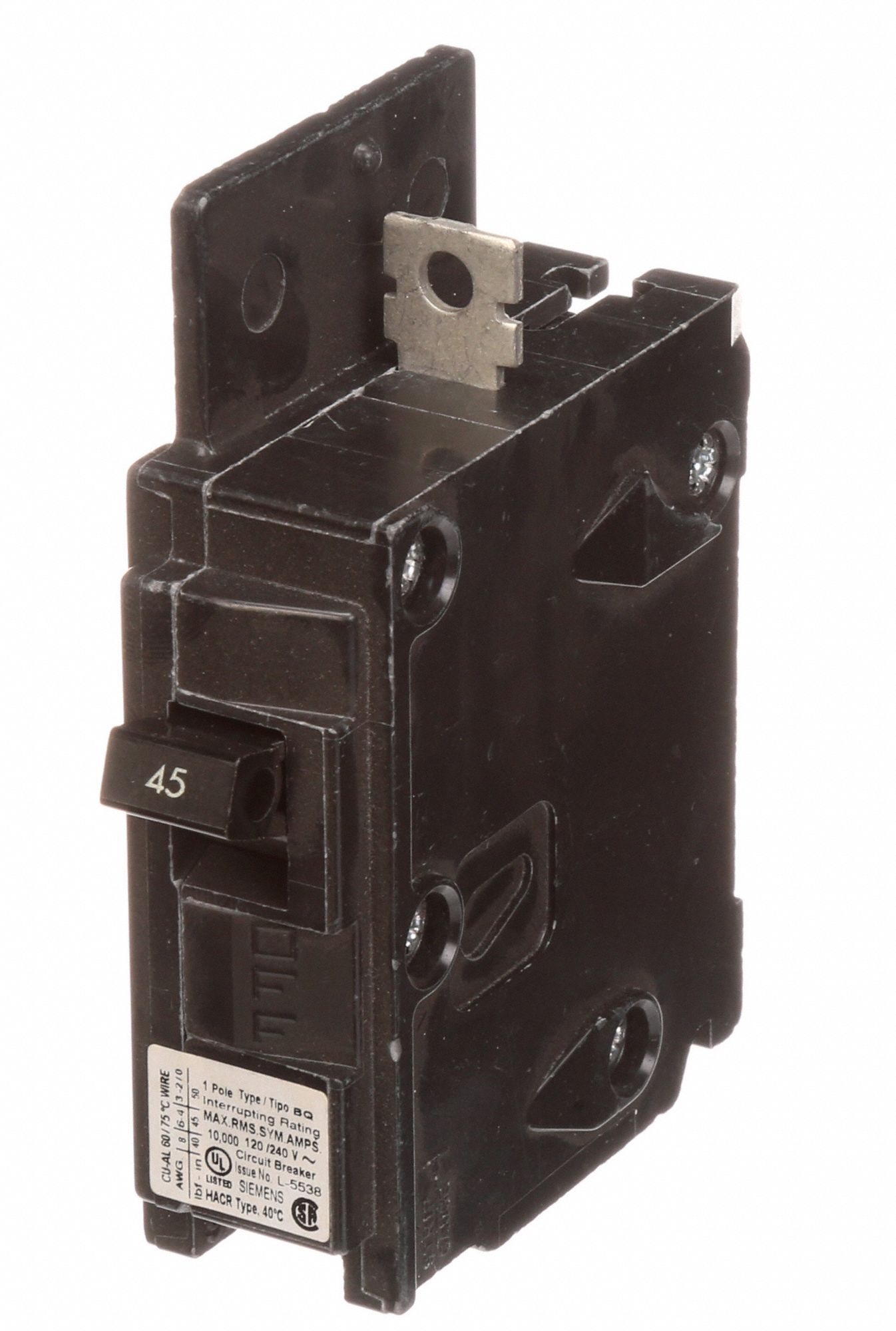SIEMENS Miniature Circuit Breaker: 45 A Amps, 120V AC, Single Phase ...