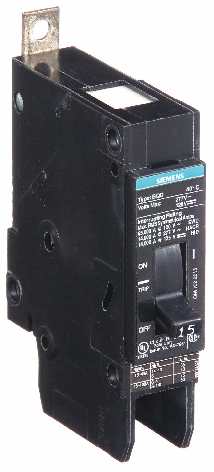 15 A Amps, 277V AC, Miniature Circuit Breaker - 6FMT3|BQD115 - Grainger