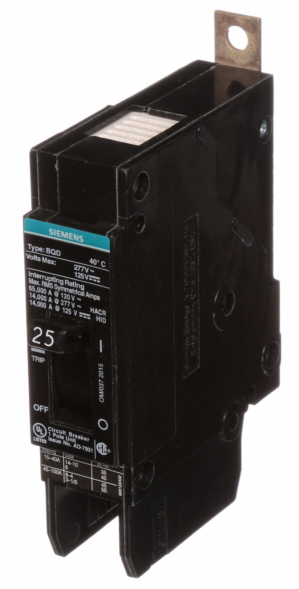 SIEMENS Miniature Circuit Breaker: 25 A Amps, 277V AC, Single Phase ...