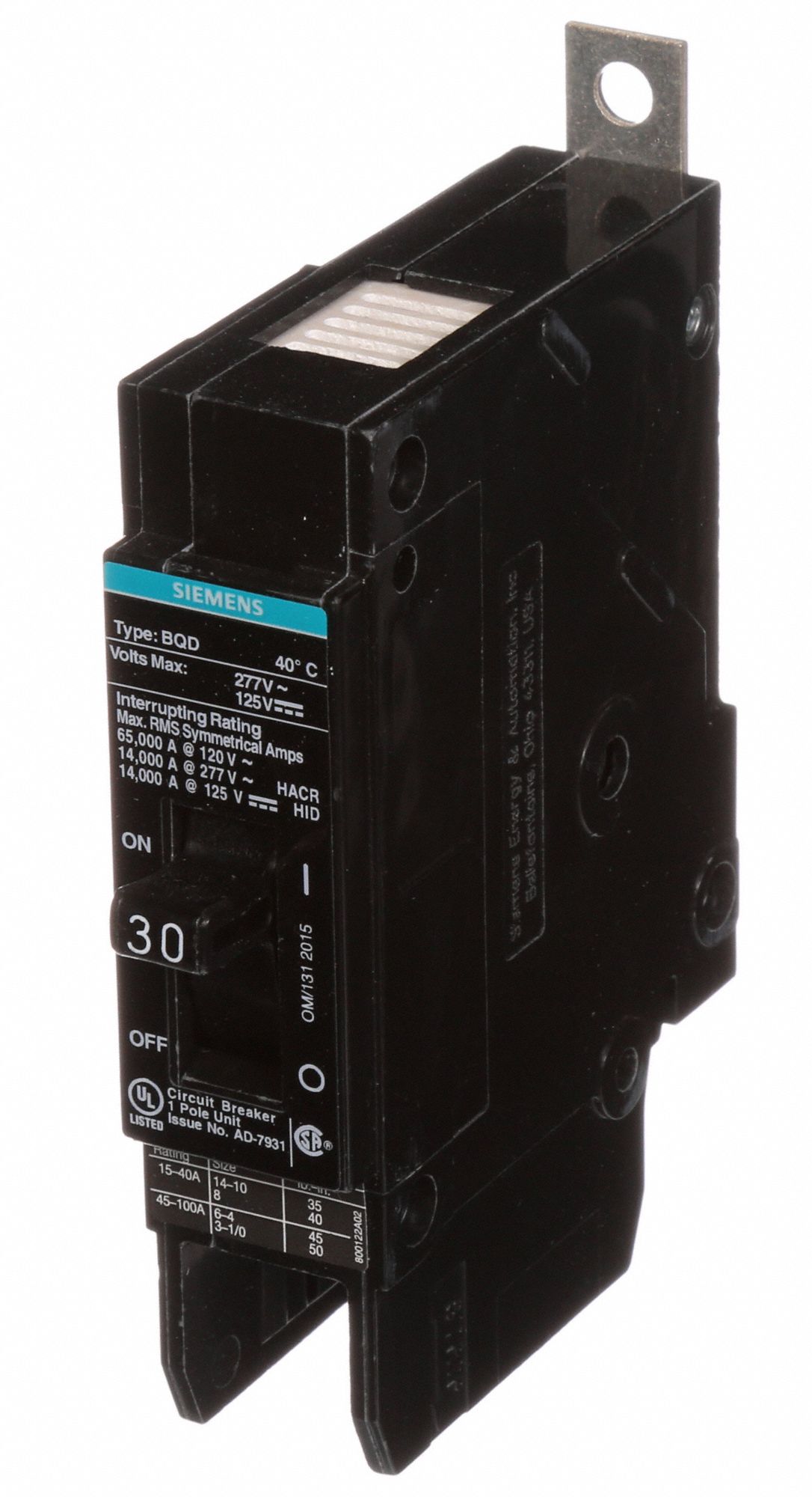 SIEMENS Miniature Circuit Breaker: 30 A Amps, 277V AC, Single Phase, 14kA at 277V AC - 6FMT6 ...