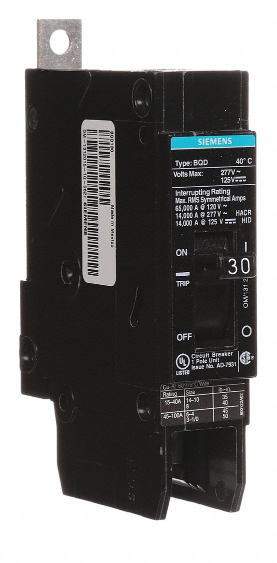 SIEMENS Miniature Circuit Breaker: 30 A Amps, 277V AC, Single Phase, 14kA at 277V AC - 6FMT6 ...