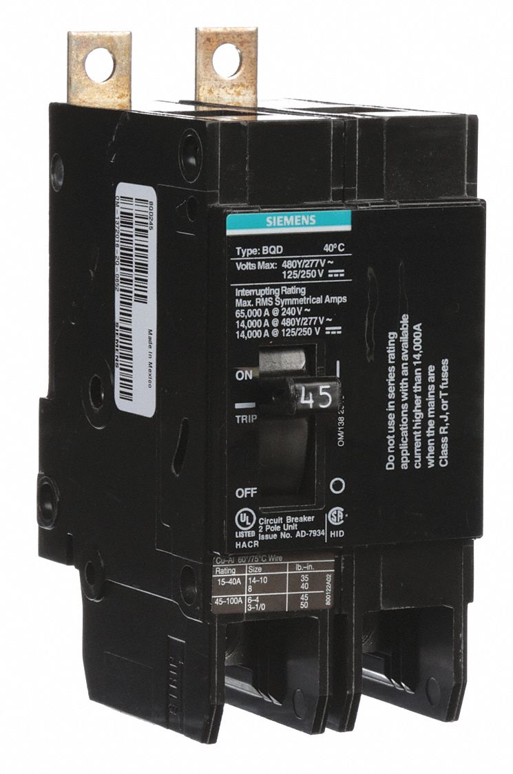45 A Amps, 480V AC, Miniature Circuit Breaker - 6FMV2|BQD245 - Grainger