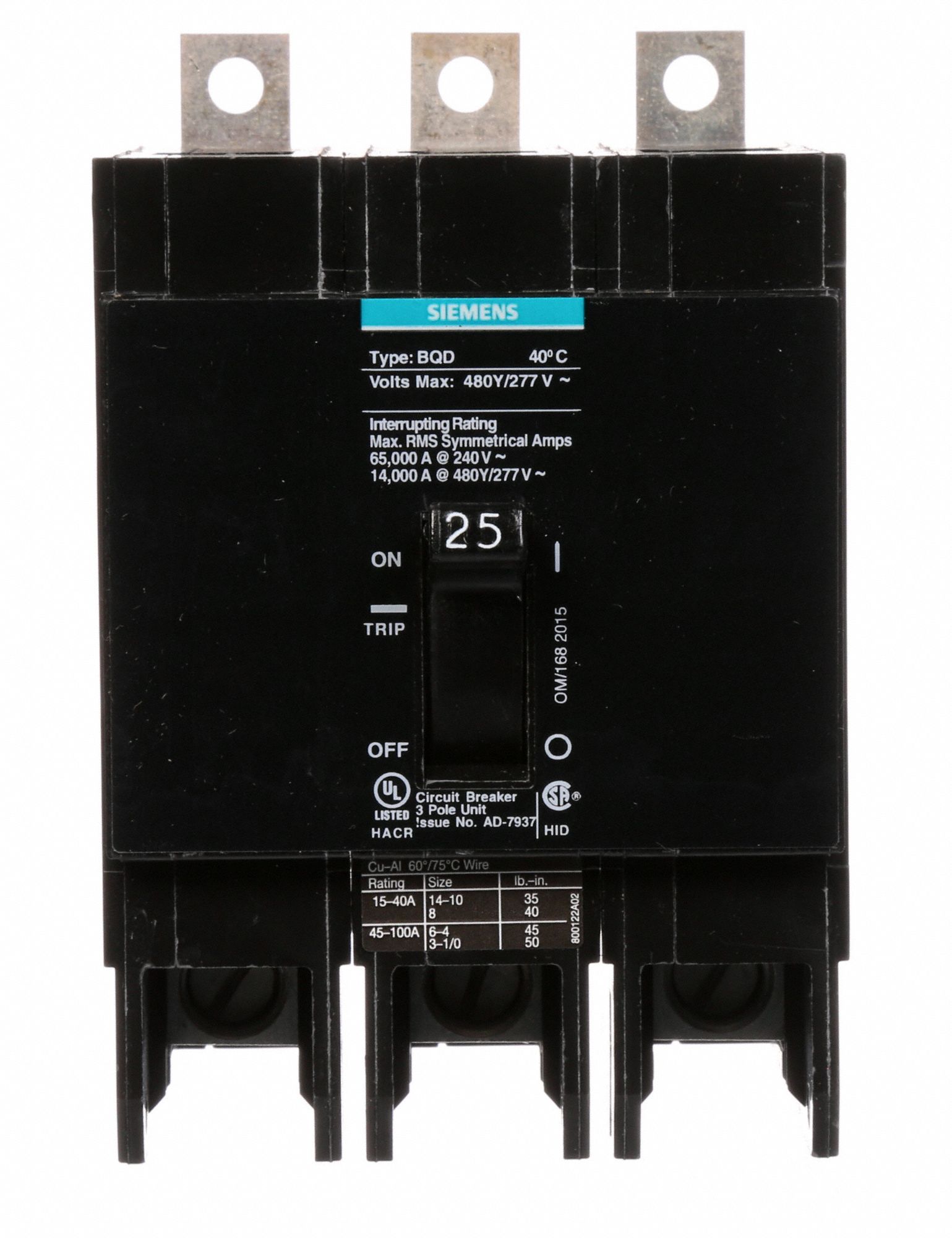 SIEMENS Miniature Circuit Breaker: 25 A Amps, 480V AC, Three Phase ...