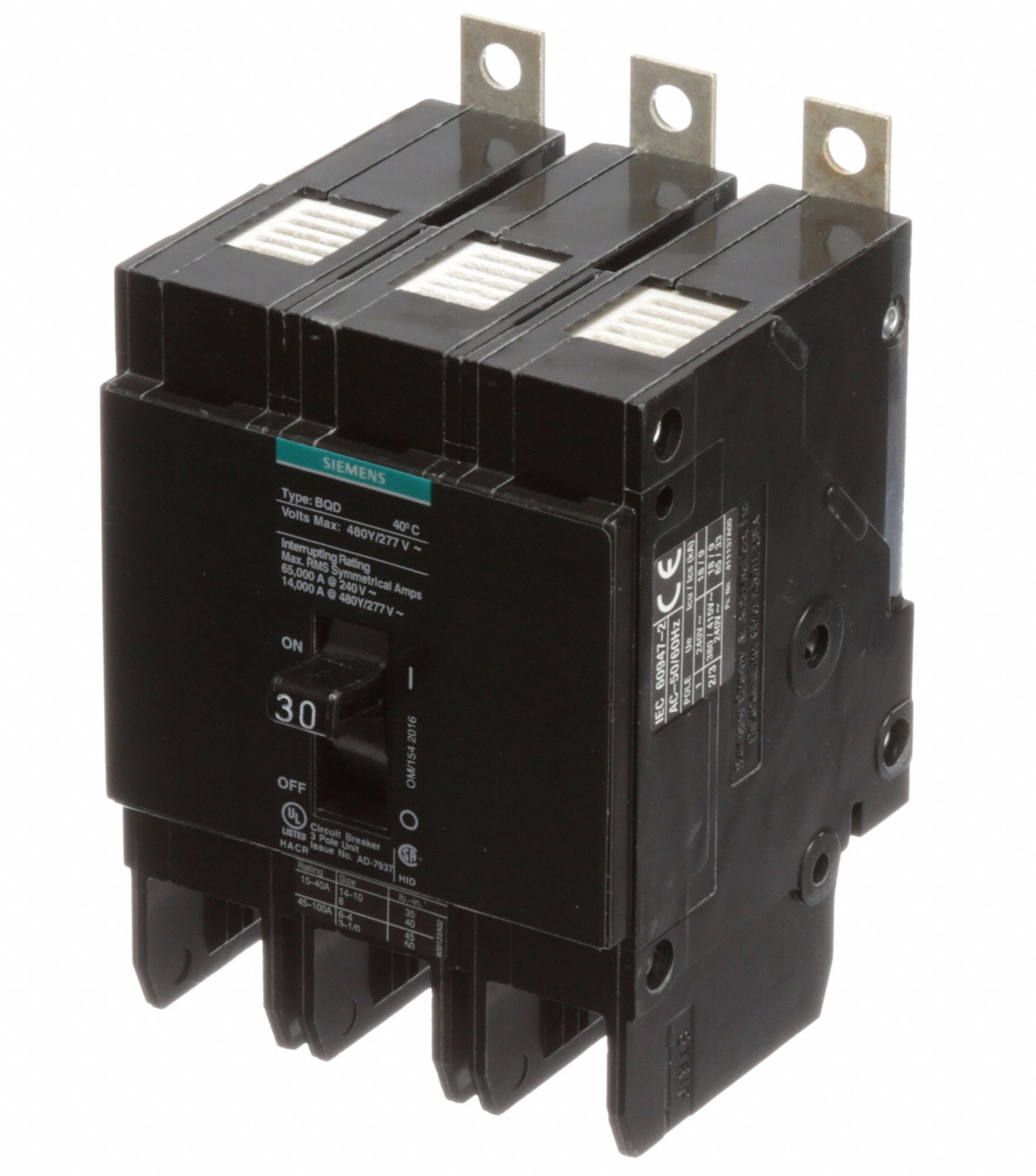 SIEMENS Miniature Circuit Breaker: 30 A Amps, 480V AC, Three Phase ...