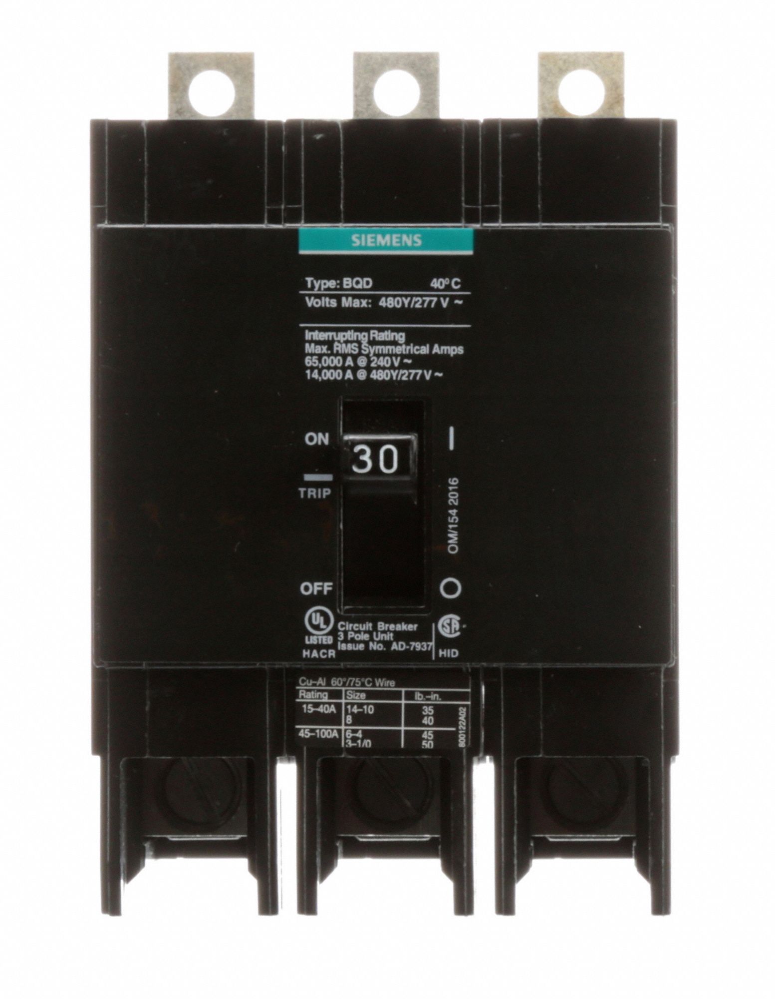 SIEMENS Miniature Circuit Breaker: 30 A Amps, 480V AC, Three Phase ...