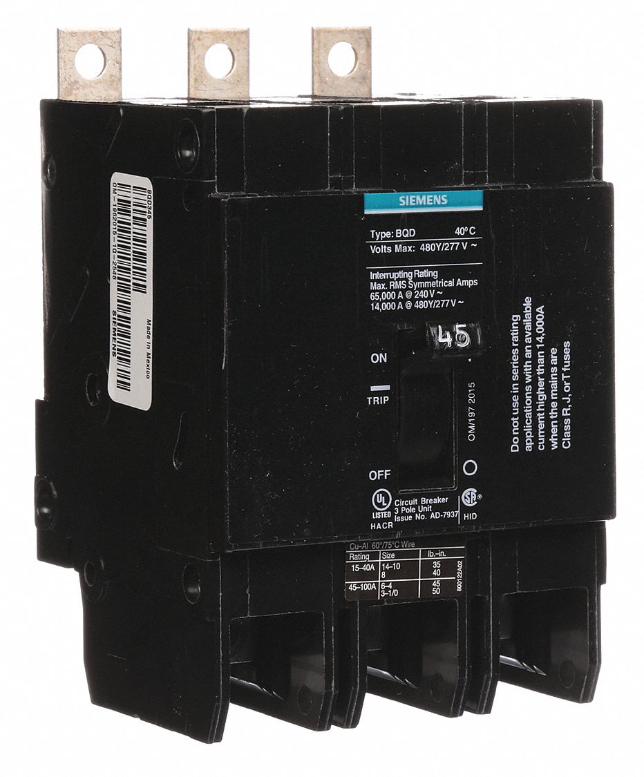 45 A Amps, 480V AC, Miniature Circuit Breaker - 6FMW5|BQD345 - Grainger