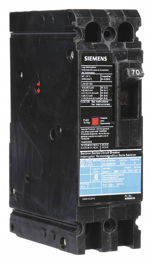 SIEMENS, 70 A Amps, 10kA at 240V AC, Molded Case Circuit Breaker - 6FMZ7|ED22B070 - Grainger