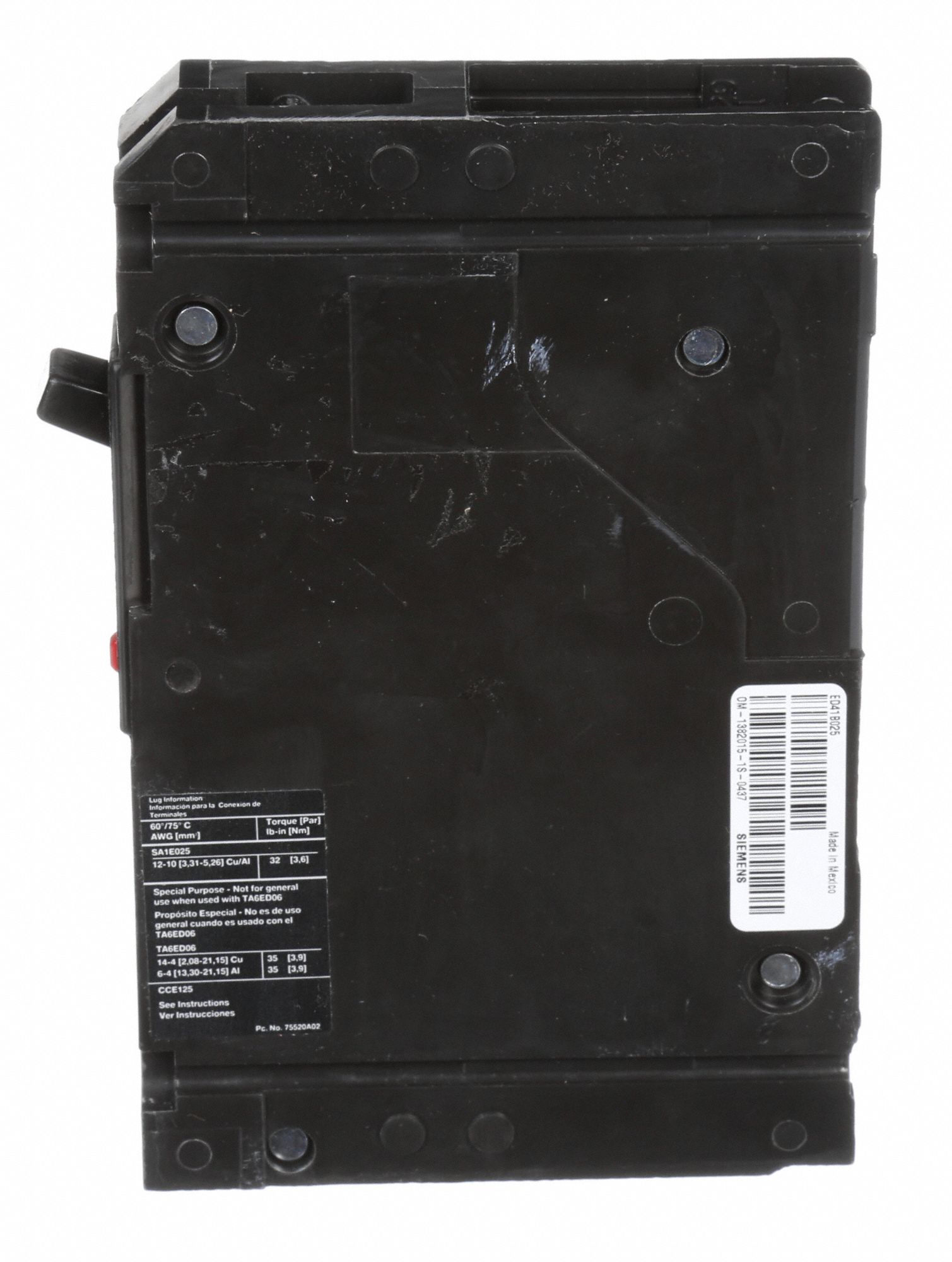 SIEMENS Molded Case Circuit Breaker: 25 A Amps, 22kA at 277V AC, Fixed, Load Side Lug, ABC ...