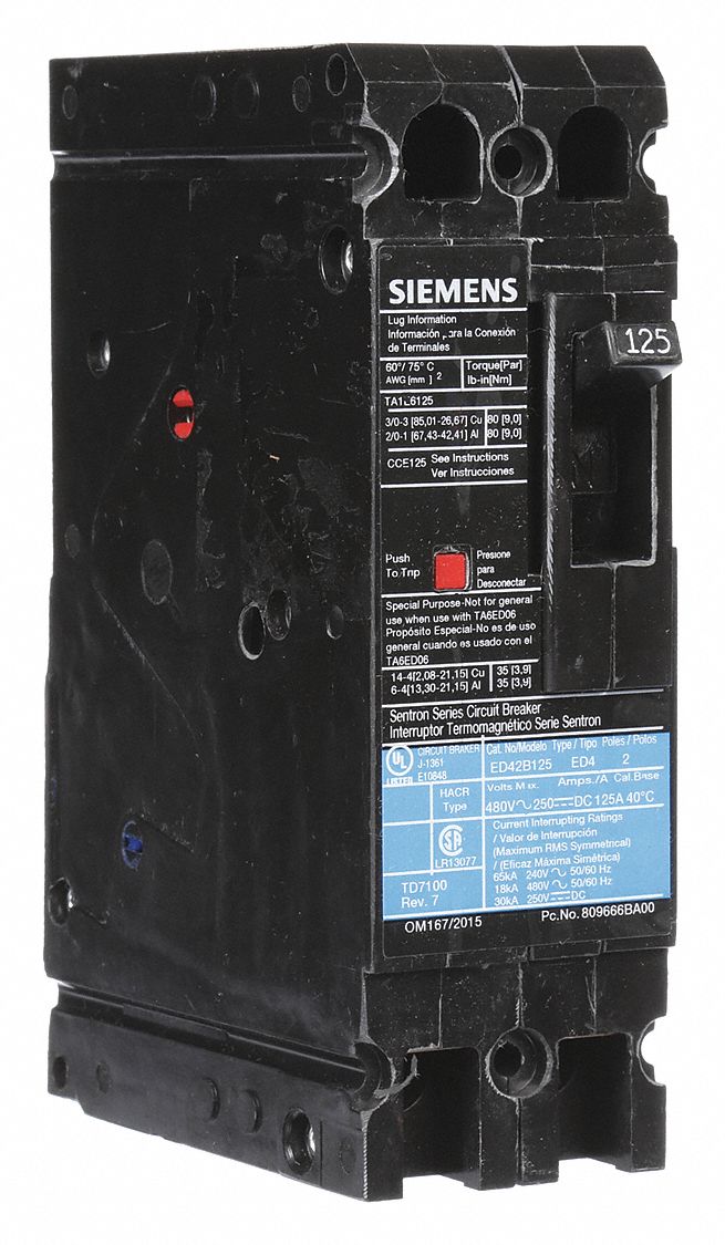 SIEMENS, 125 A Amps, 18kA at 480V AC, Molded Case Circuit Breaker ...