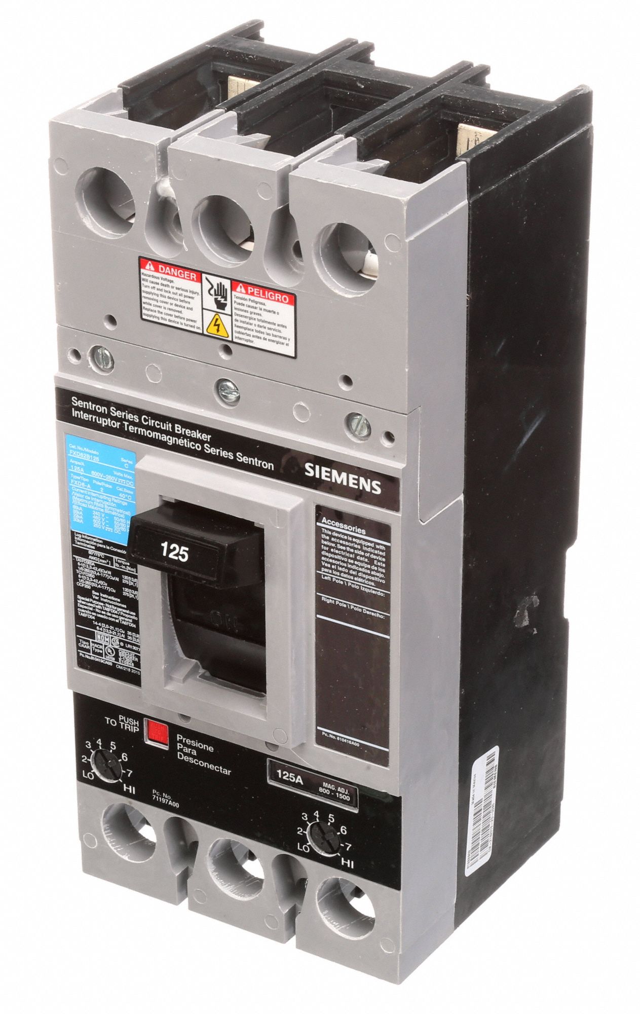 SIEMENS Molded Case Circuit Breaker: 125 A Amps, 22kA at 600V AC, Fixed, Lug, ABC, Std - 6FNE1 ...