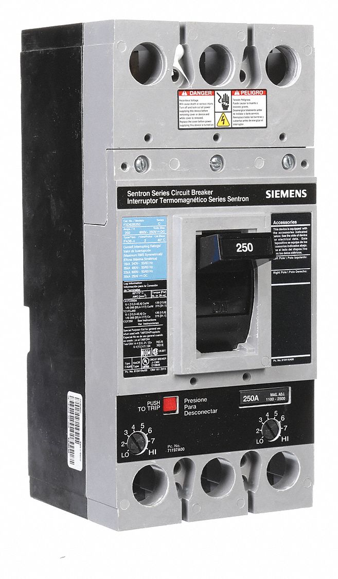 SIEMENS, 250 A Amps, 22kA at 600V AC, Molded Case Circuit Breaker ...