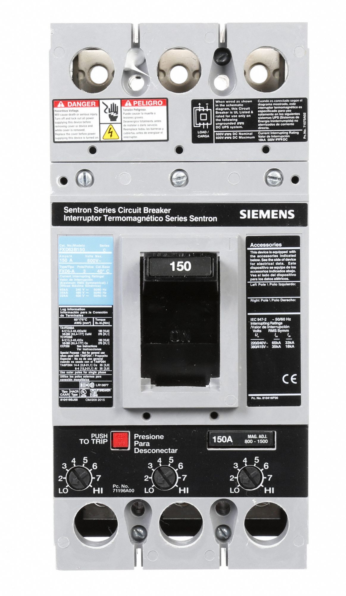 SIEMENS Molded Case Circuit Breaker: 150 A Amps, 22kA at 600V AC, Fixed ...