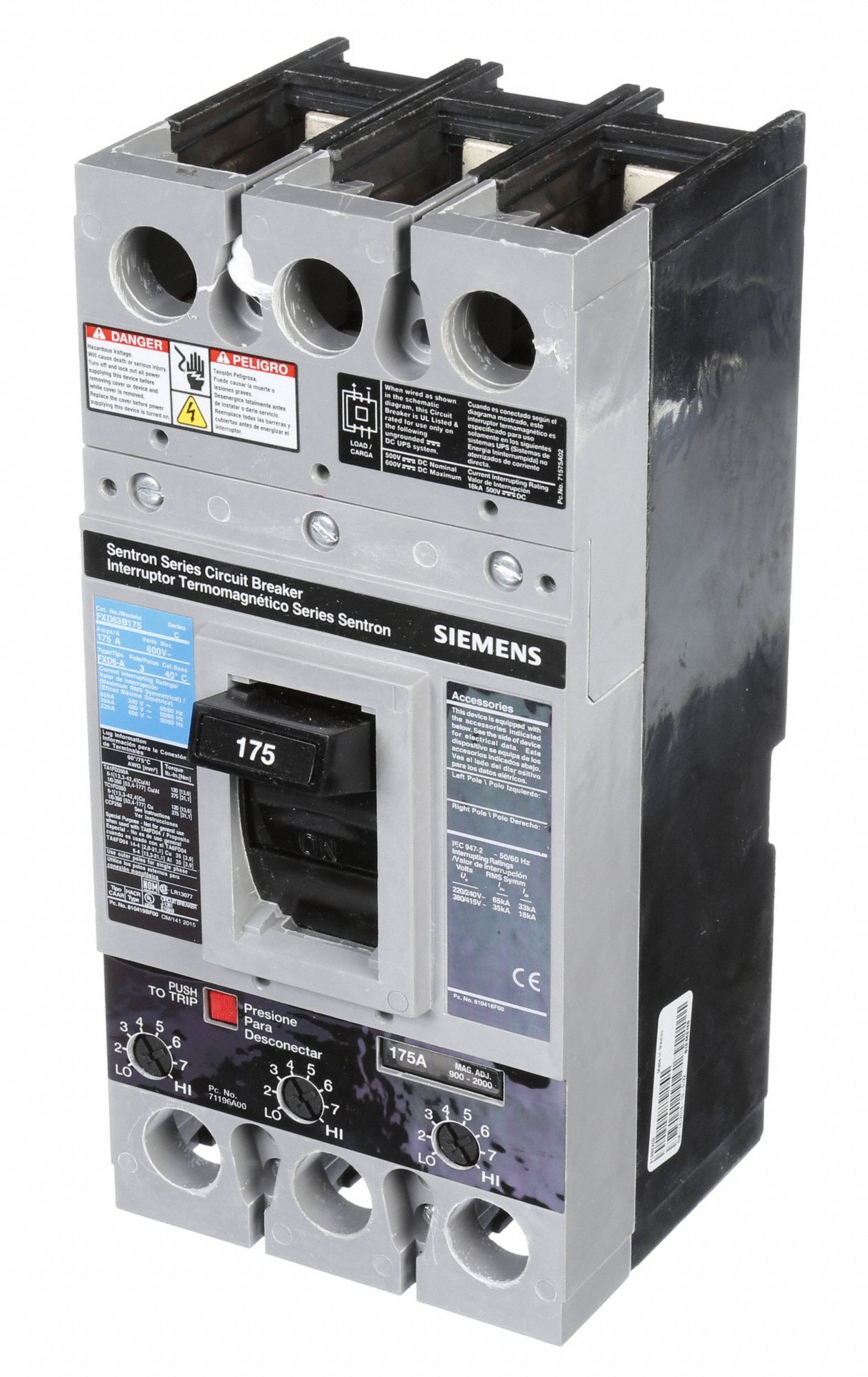 SIEMENS Molded Case Circuit Breaker: 175 A Amps, 22kA at 600V AC, Fixed ...