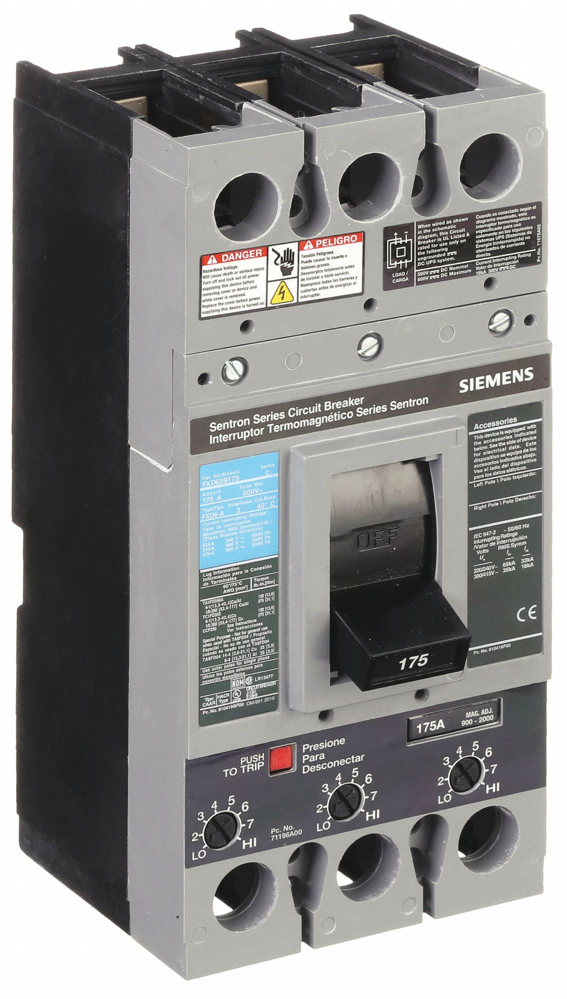 SIEMENS, 175 A Amps, 22kA at 600V AC, Molded Case Circuit Breaker - 6FNE8|FXD63B175 - Grainger