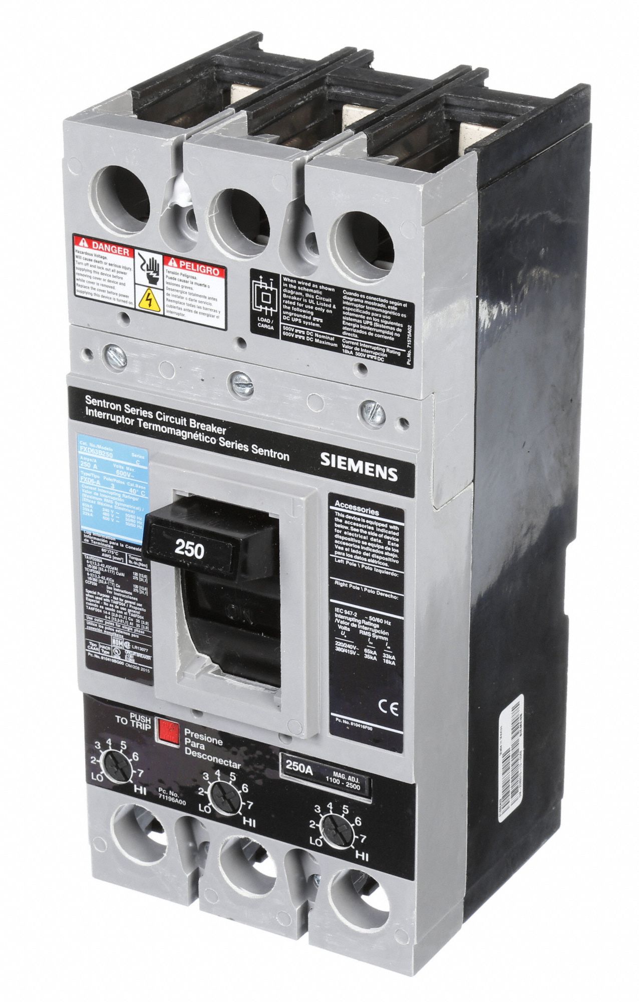 SIEMENS Molded Case Circuit Breaker: 250 A Amps, 22kA at 600V AC, Fixed ...