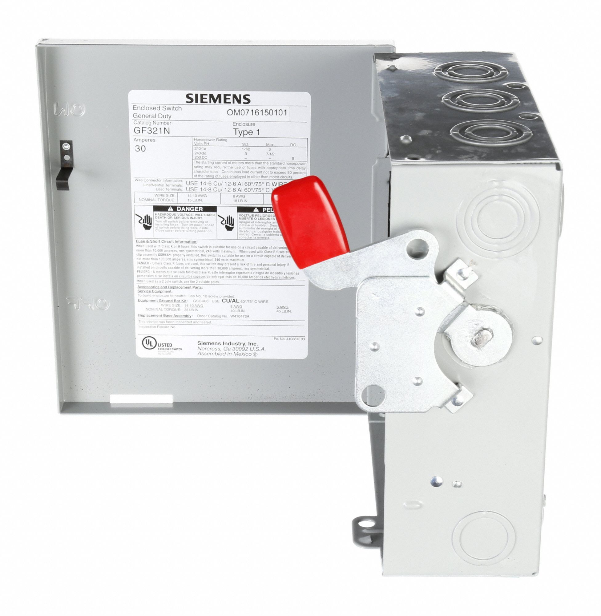 SIEMENS Safety Switch, Fusible, General, 240V AC Voltage, 3 Phase, 3 hp ...