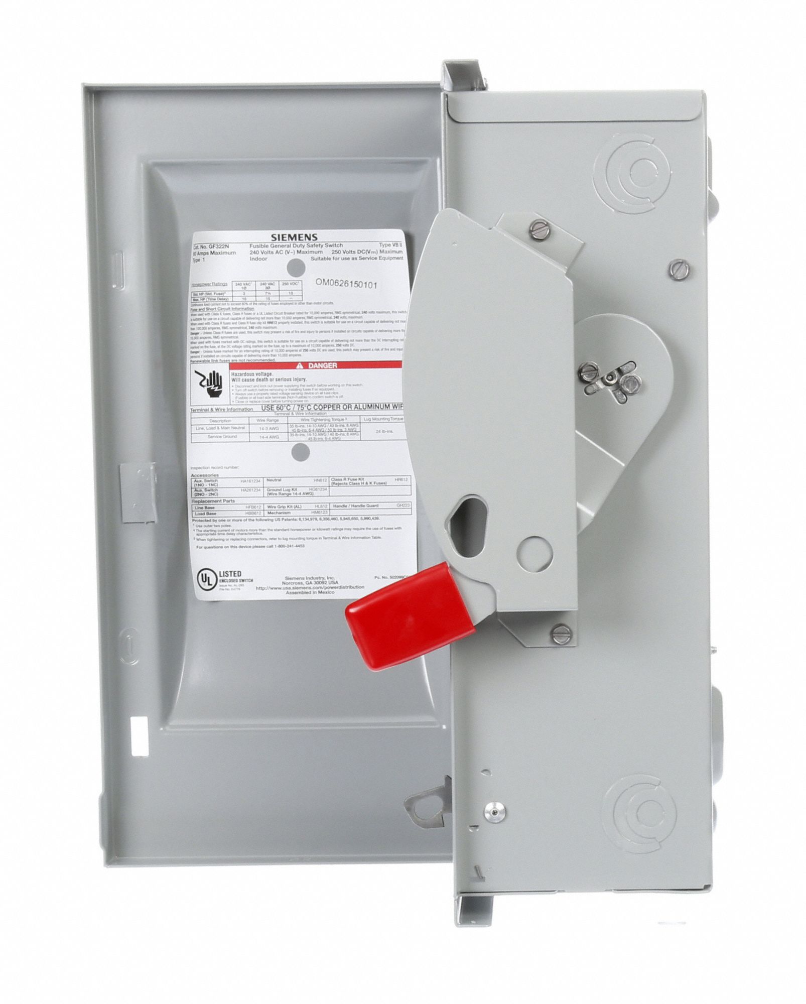SIEMENS Safety Switch, Fusible, General, 240V AC Voltage, 3 Phase, 10 ...