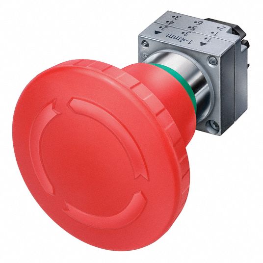SIEMENS, Red, 22 mm Mounting Size, Mushroom Head Push Button - 6FNR1|3SB35001QA21 - Grainger