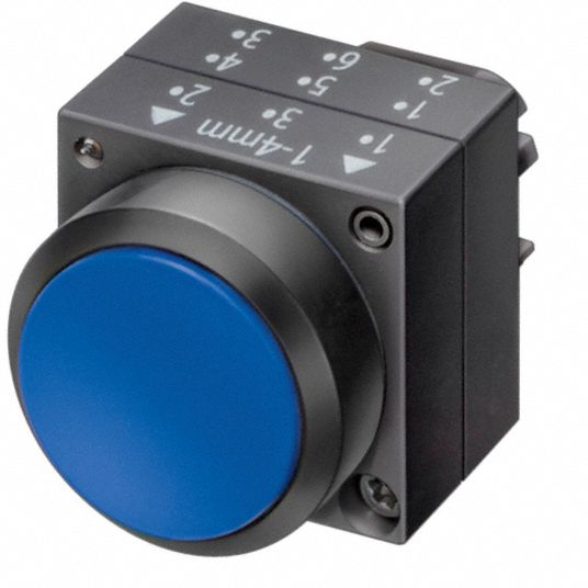 SIEMENS, Blue, 22 mm Mounting Size, Flush Push Button - 6FNV0|3SB30000DA51 - Grainger