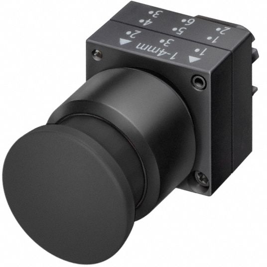 SIEMENS, Black, 22 mm Mounting Size, Mushroom Head Push Button - 6FNV6 ...