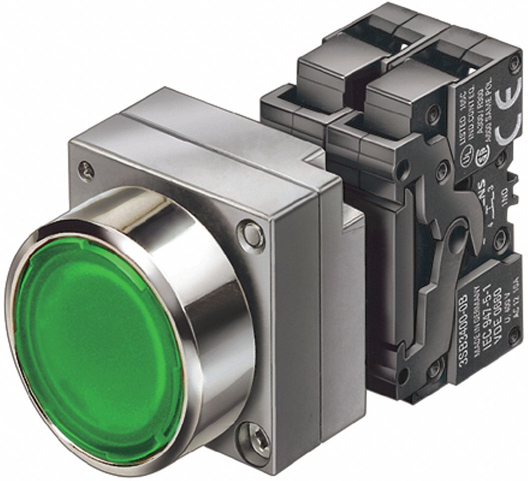 SIEMENS Botón Pulsador Iluminado, Verde, 22mm, Acción Momentánea ...