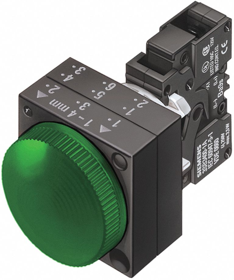 SIEMENS, Green, LED, Pilot Light - 6FPE8|3SB32446AA40 - Grainger