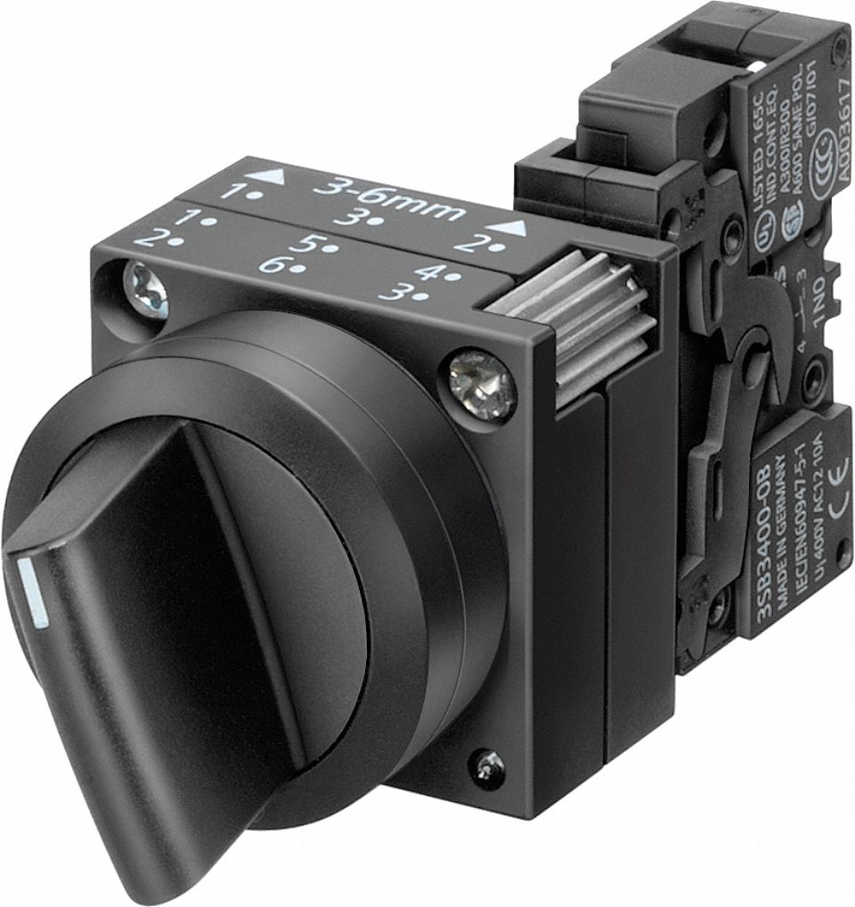 SIEMENS, 22 mm Panel Mounting Size, 3 Positions, Selector Switch ...