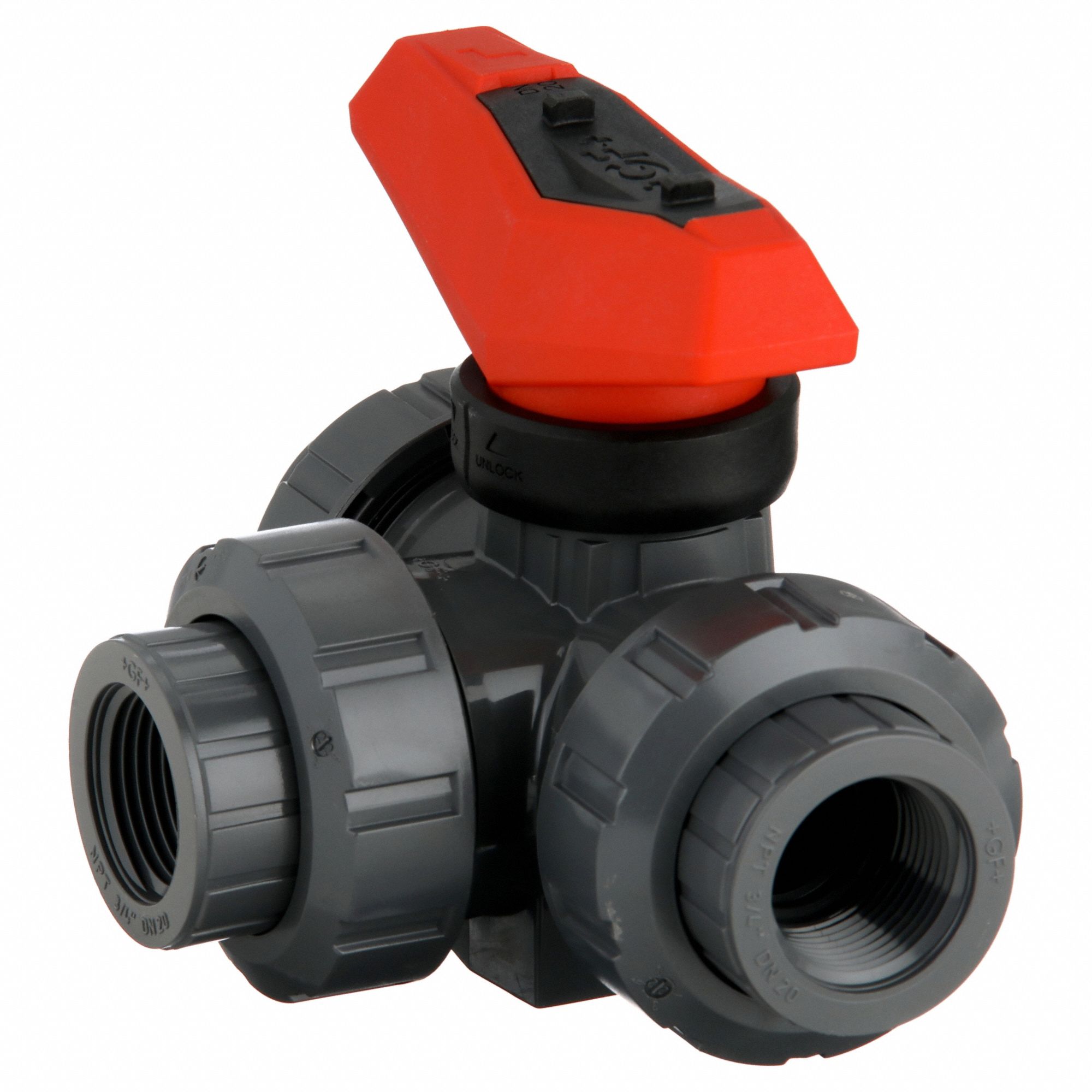 GF PIPING SYSTEMS, 3/4 in, PVC, Manual Three-Way Ball Valve - 6FXG1 ...