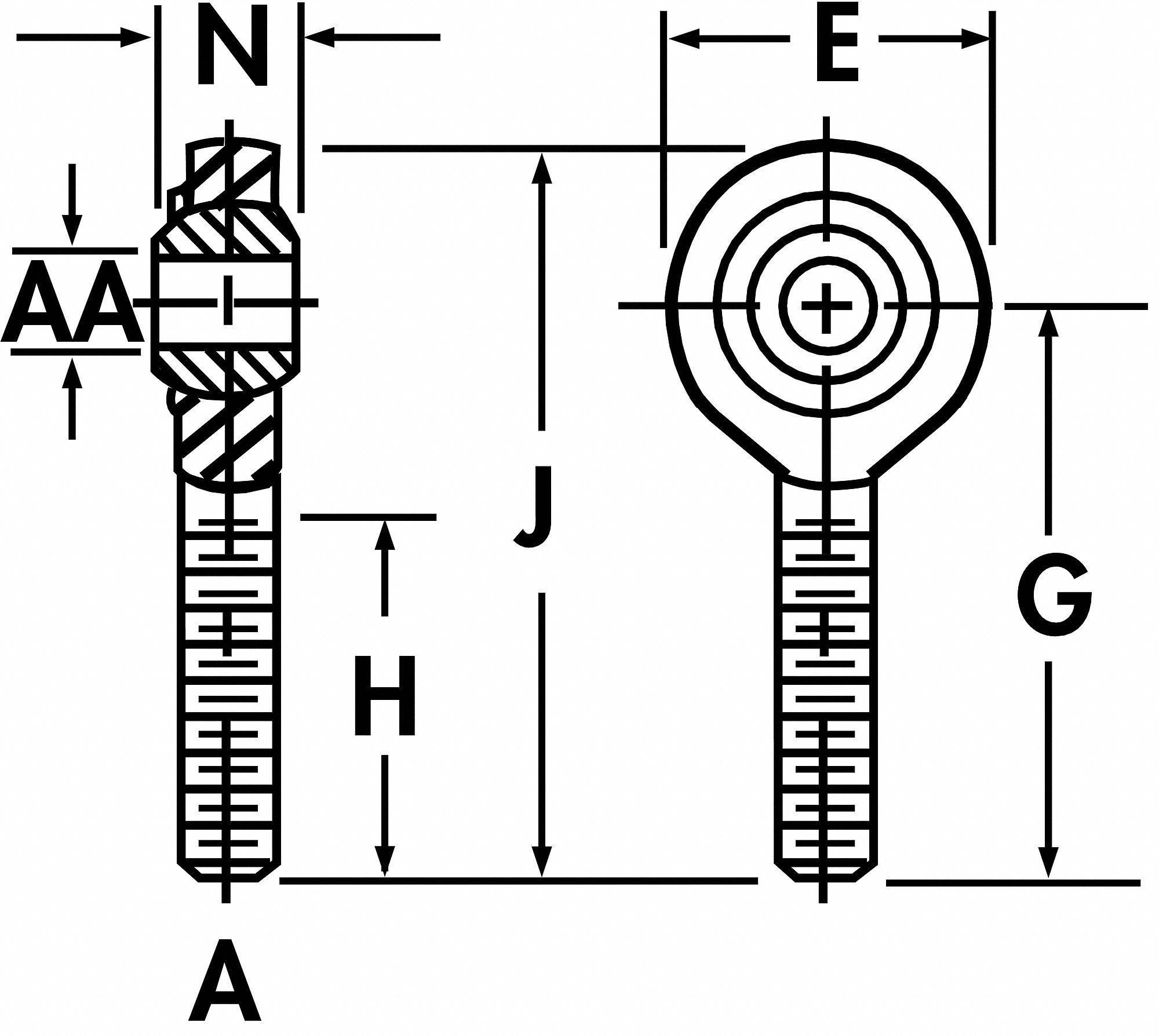 QA1 Spherical Rod End: Male Plain, 3/8 in Bore Dia, Left Hand Thread ...