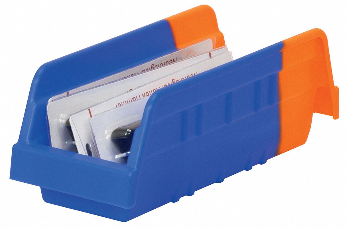 AKRO-MILS Shelf Bin: 11 5/8 in Overall Lg, 4 1/8 in x 4 in, Blue/Orange ...