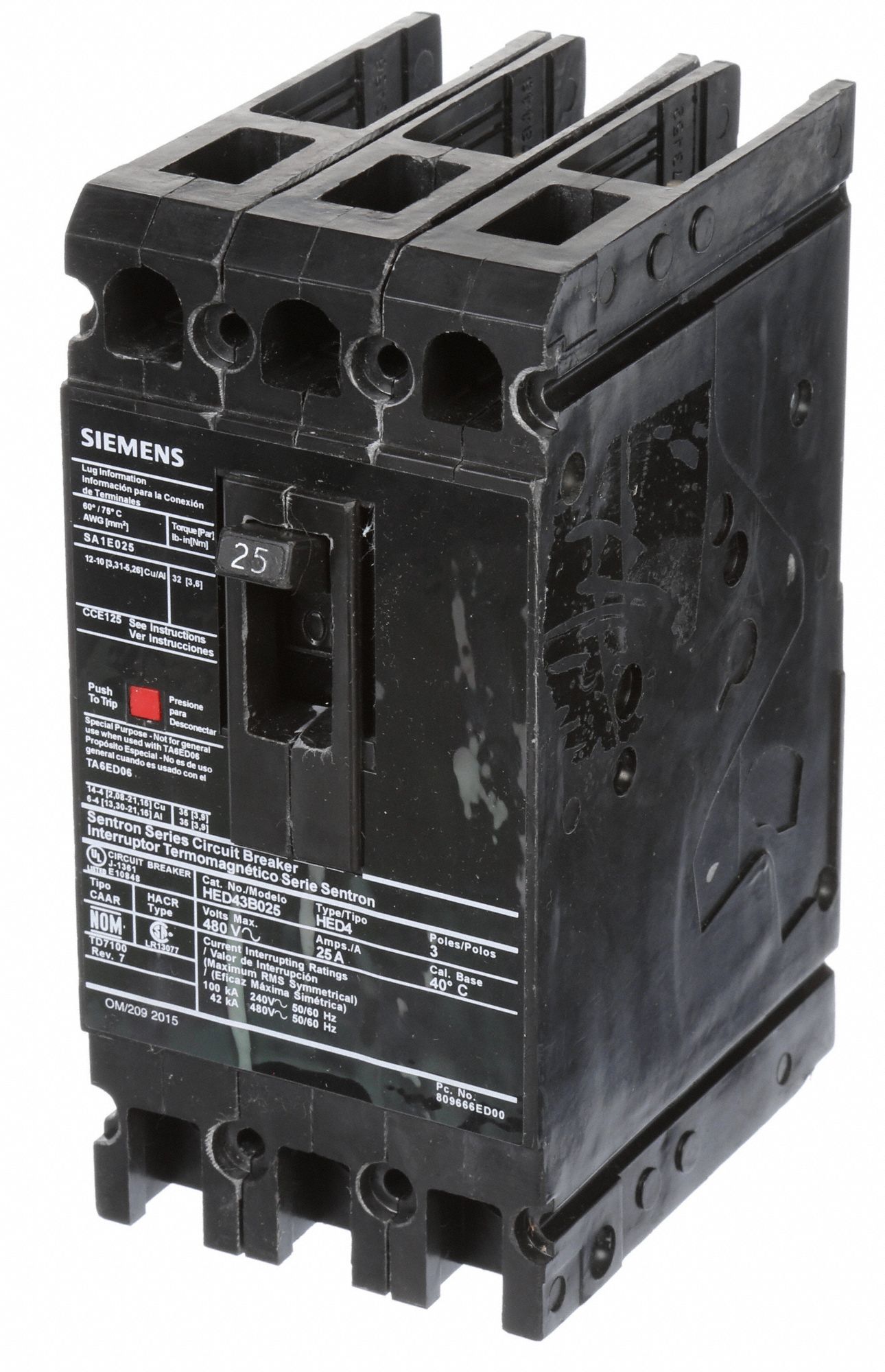 SIEMENS Molded Case Circuit Breaker: 25 A Amps, 42kA at 480V AC, Fixed, Load Side Lug, ABC ...
