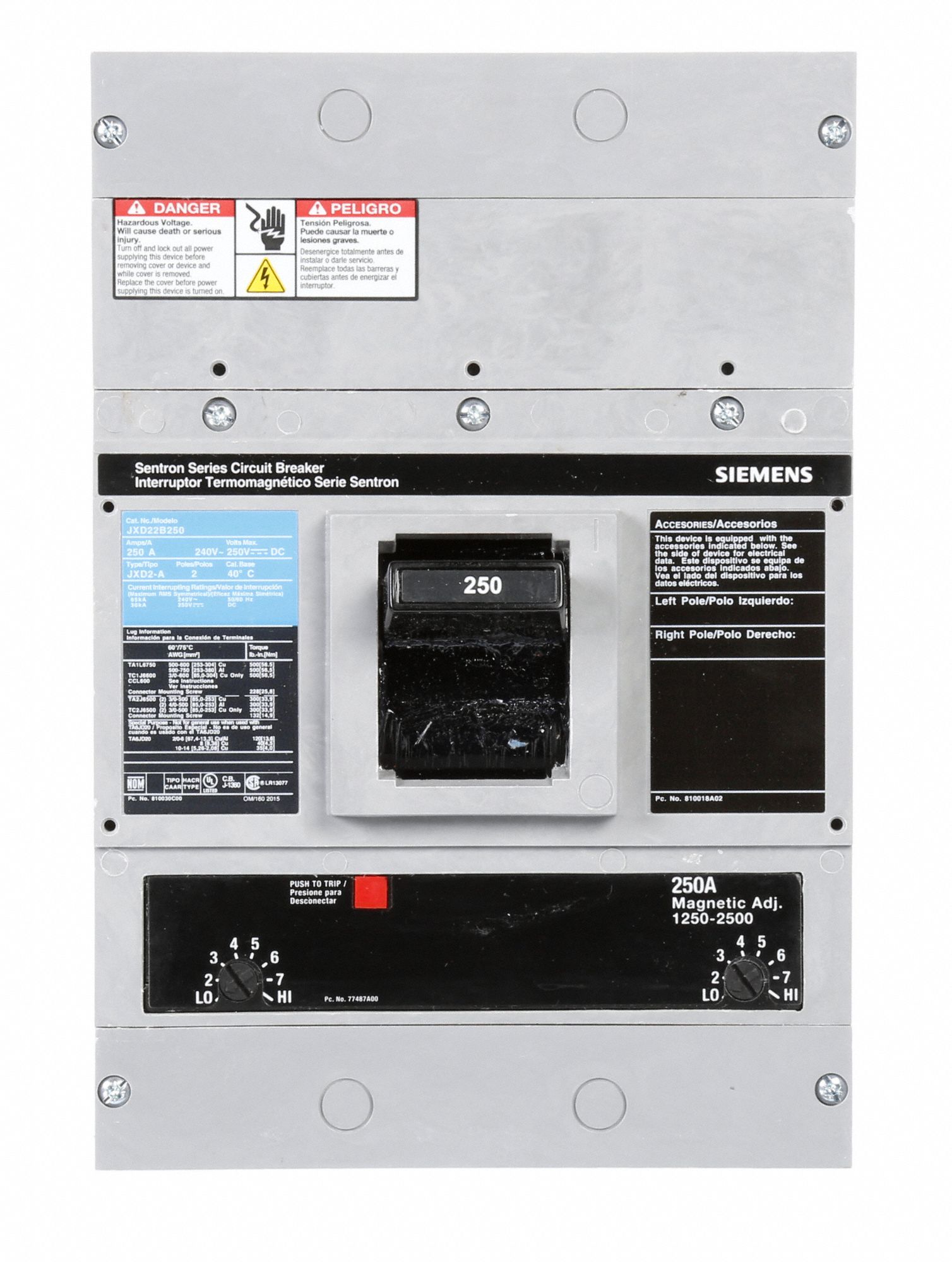 SIEMENS Molded Case Circuit Breaker: 250 A Amps, 65kA at 240V AC, Fixed ...