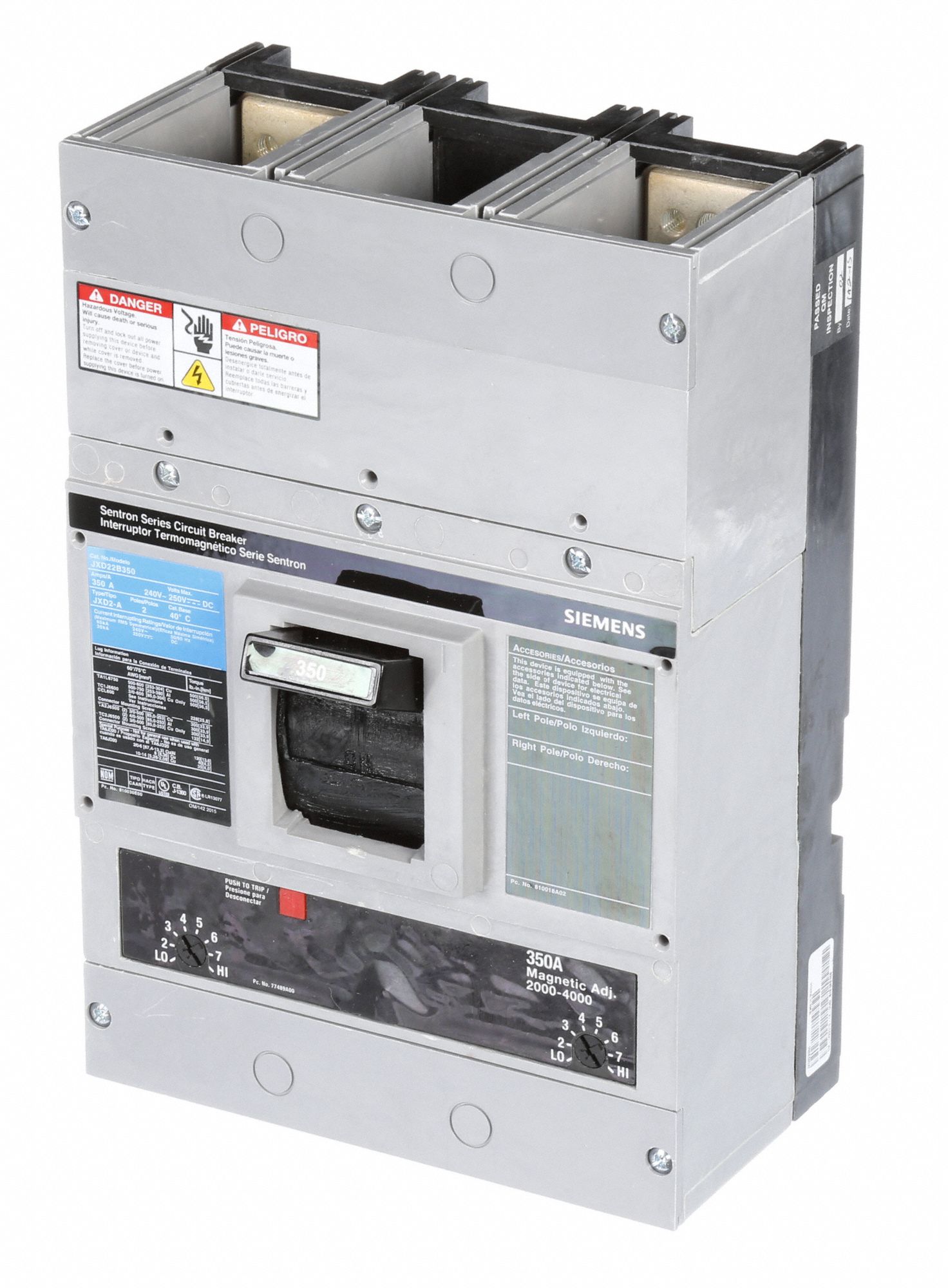 SIEMENS Molded Case Circuit Breaker: 350 A Amps, 65kA at 240V AC, Fixed, Lug - 6GNG2|JXD22B350 ...