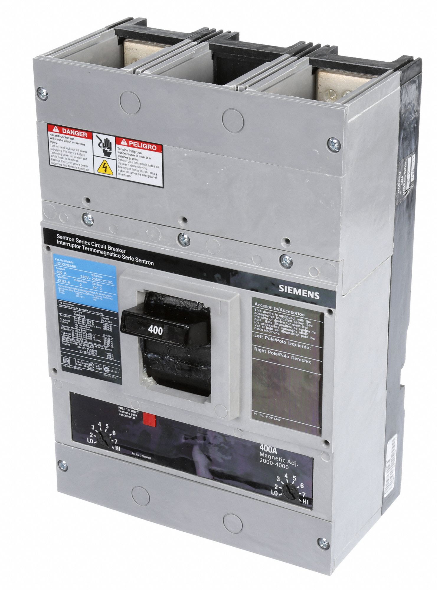 SIEMENS Molded Case Circuit Breaker: 400 A Amps, 65kA at 240V AC, Fixed, Lug - 6GNG3|JXD22B400 ...