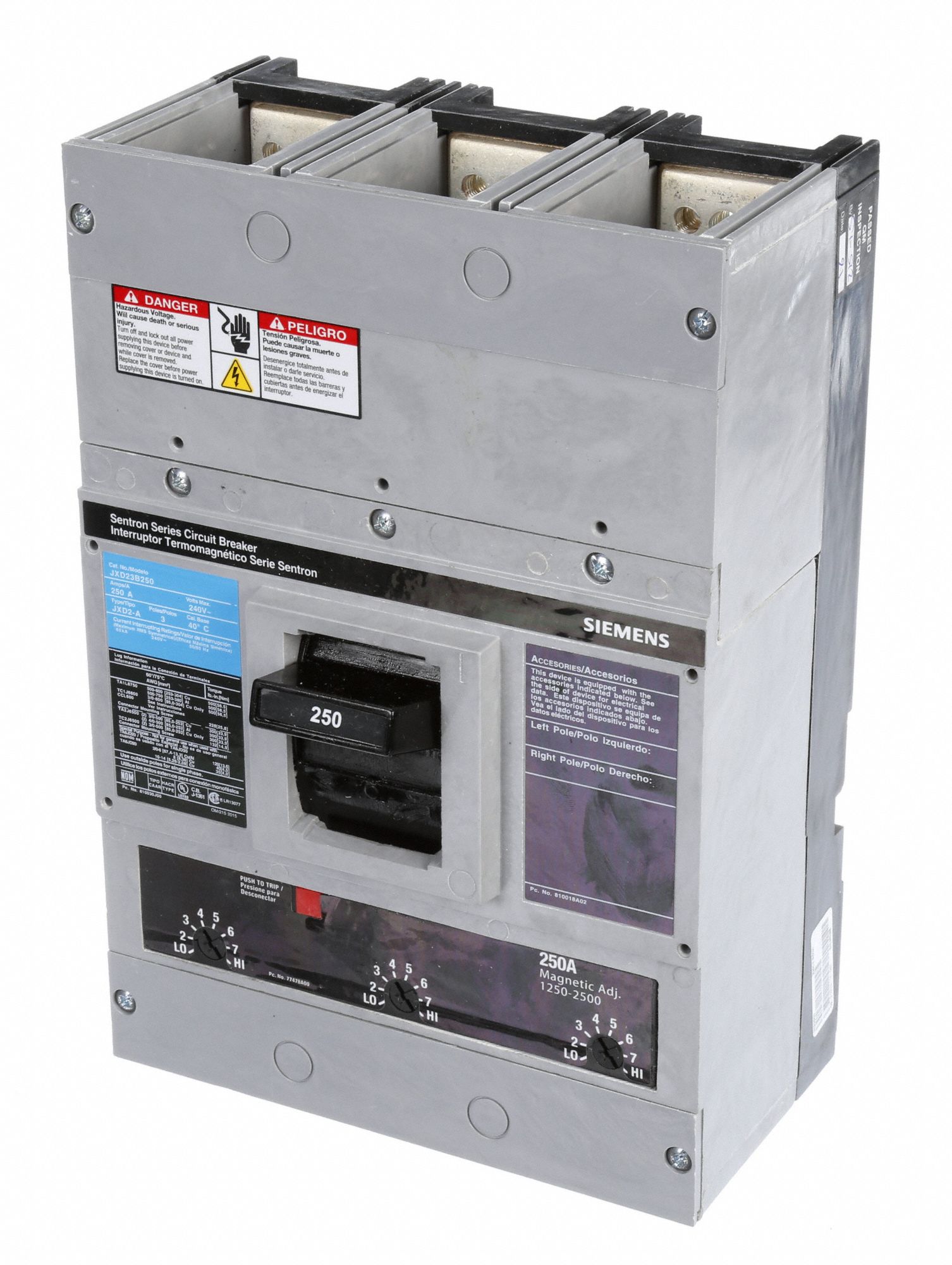 SIEMENS Molded Case Circuit Breaker: 250 A Amps, 65kA at 240V AC, Fixed ...