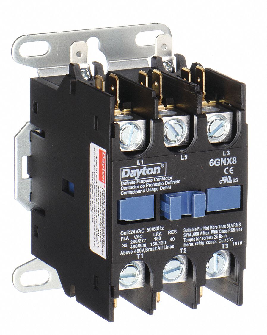 DAYTON Contactor, 24VCA, Número de Polos 3, Reversible: No, Amperaje de ...