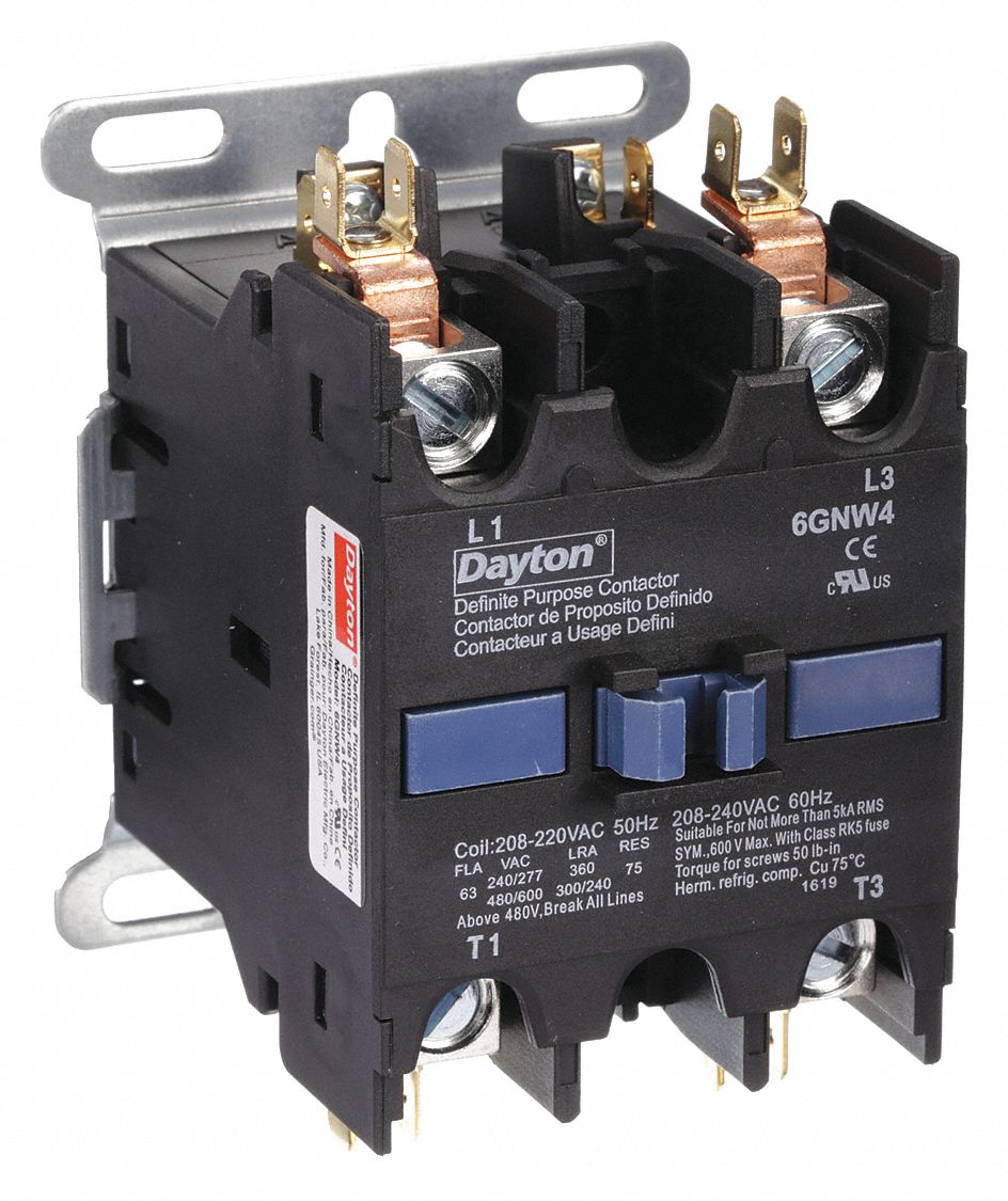 DAYTON Contactor, 208/240VCA, Número de Polos 2, Reversible: No ...