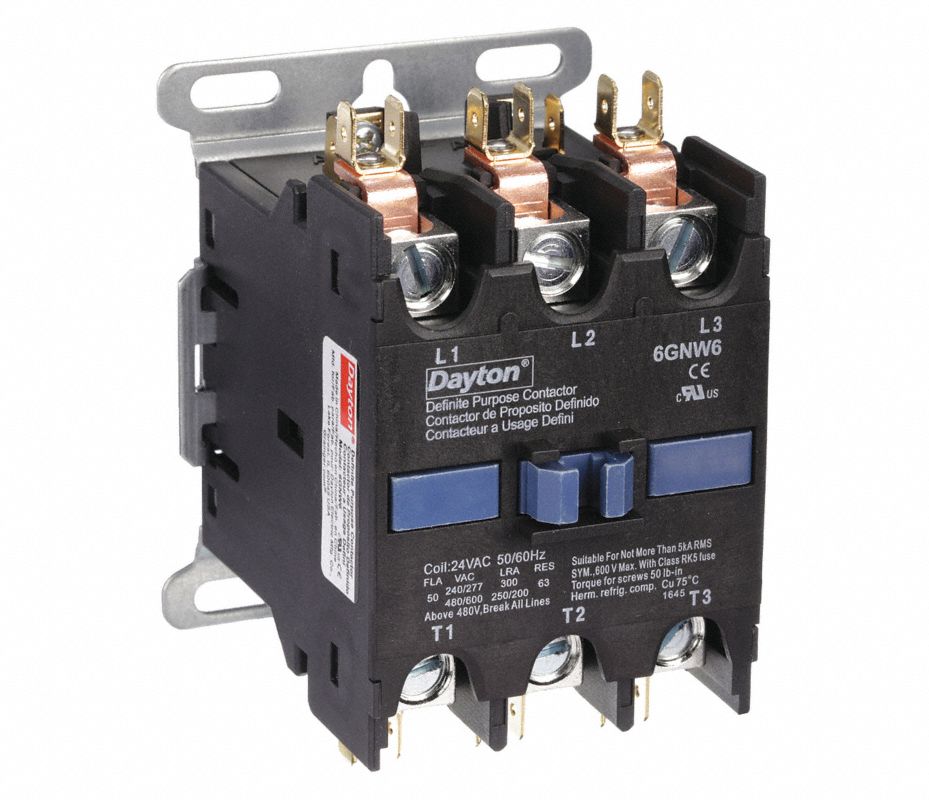 DAYTON Contactor, 24VCA, Número de Polos 3, Reversible: No, Amperaje de ...
