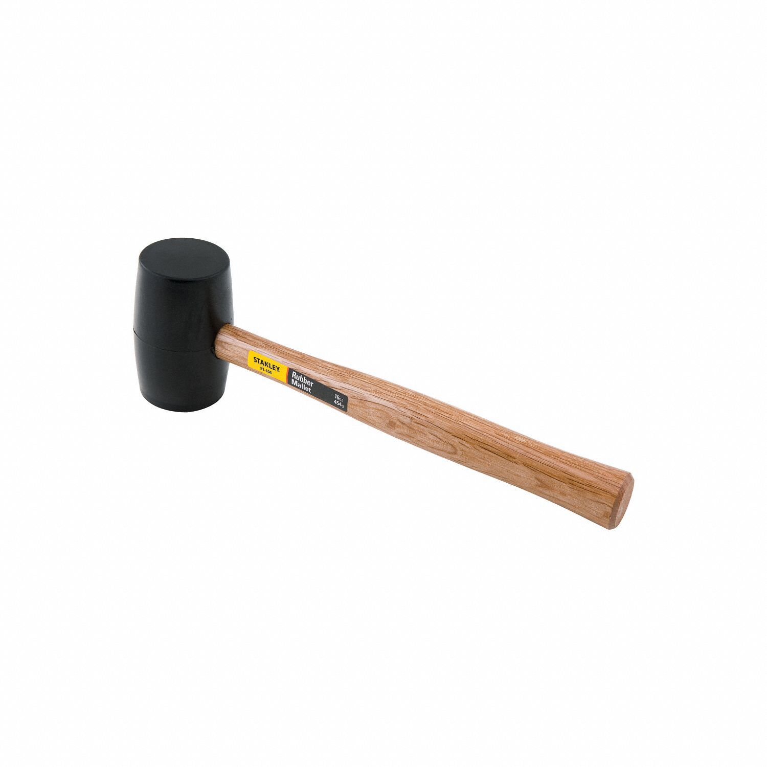 STANLEY Rubber Mallet: Wood Handle, 16 oz Head Wt, 2 1/2 in Dia, 3 7/8 ...